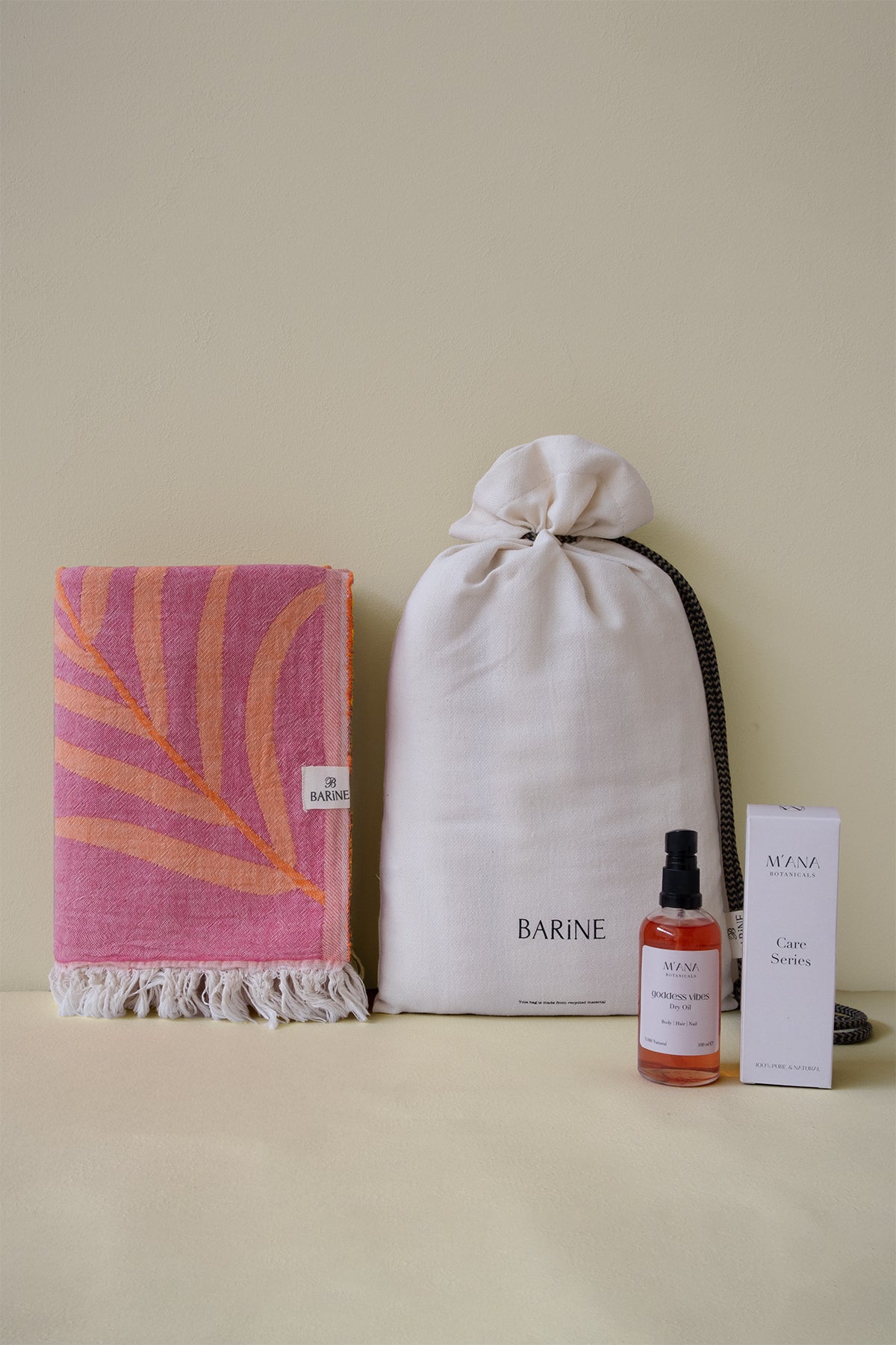 Moriah Peştemal ve Goddess Vibes Kuru Yağ Hediye Seti Pembe-Turuncu, T